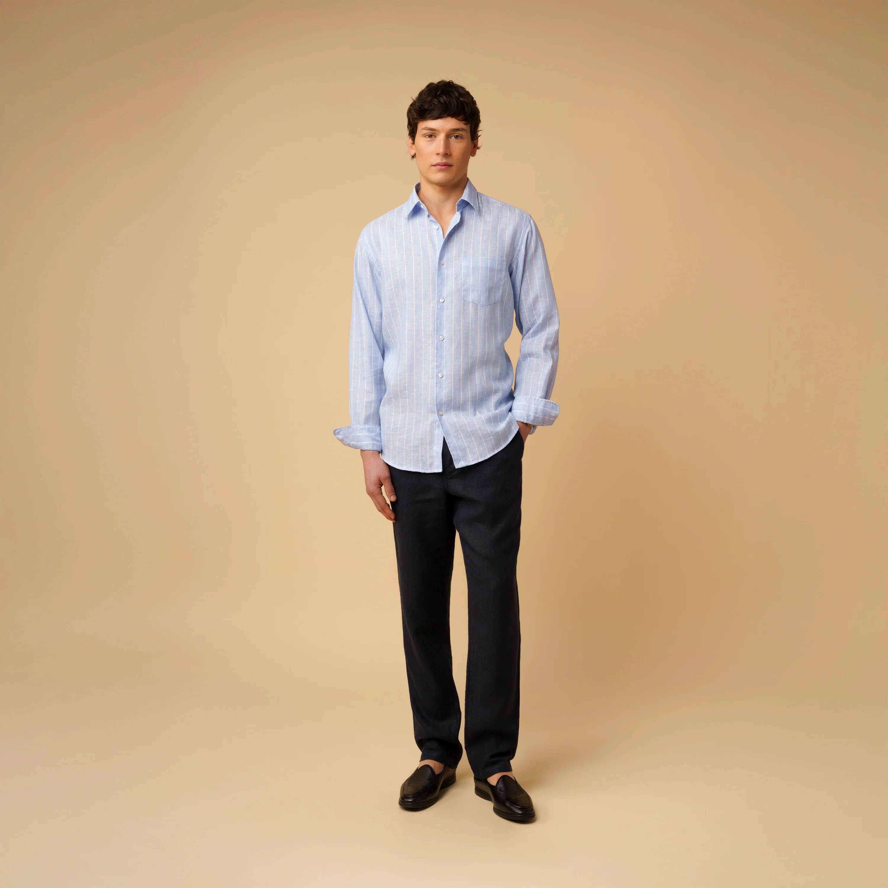 Pinstripe Linen Shirt Blue & White - Natural Linen | ISTO.